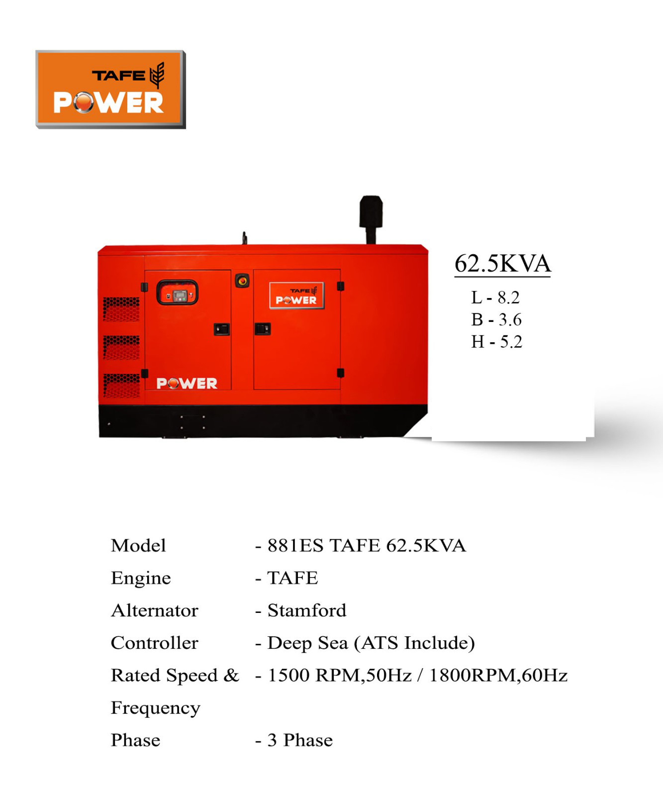 Tafe Power 62.5KVA SILENT TYPE POWER AMF PANEL (THREE PHASE) - Stanol Myanmar